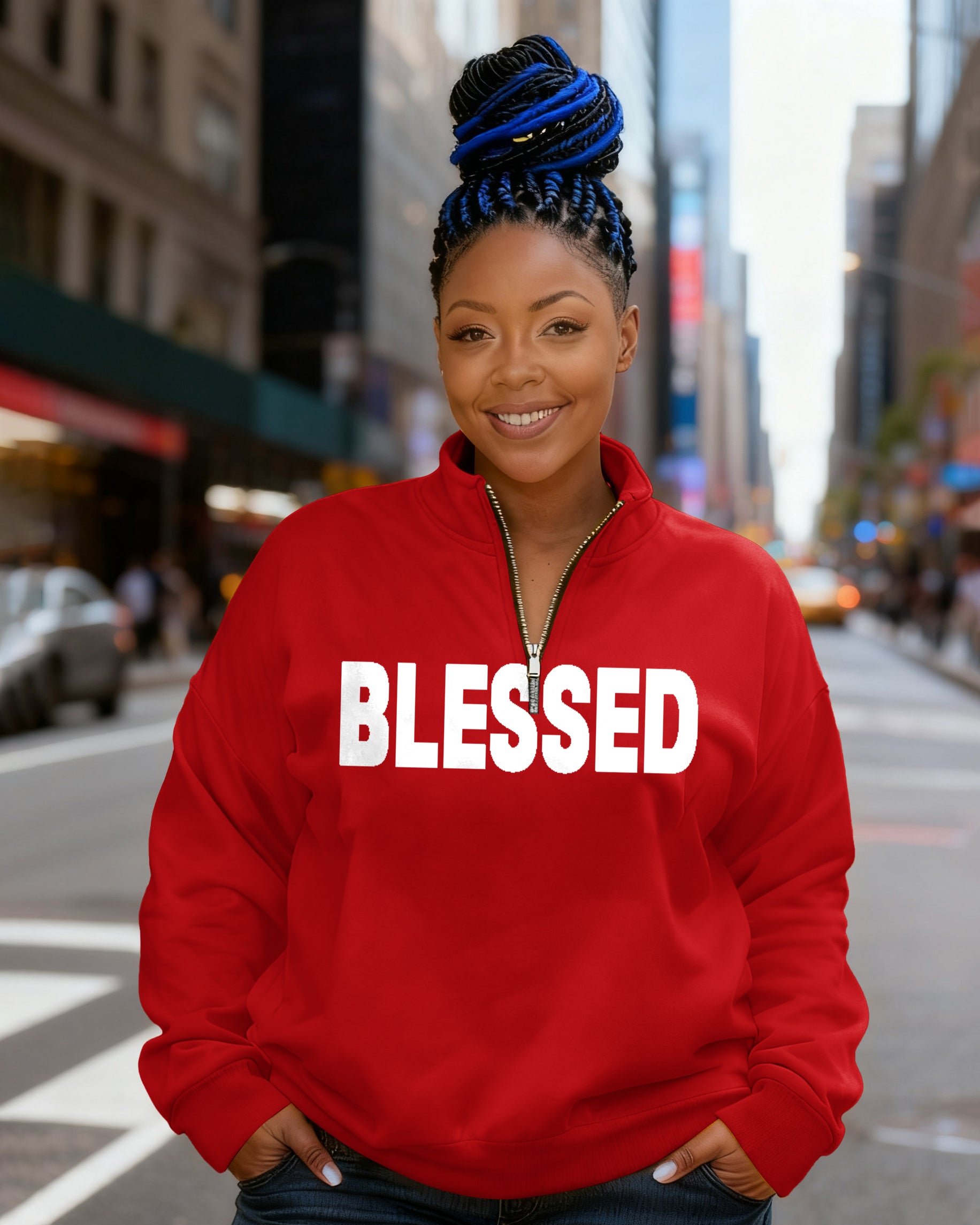 Blessed Stand Collar Zip Up Long Sleeve Sweatshirt – wmnblack