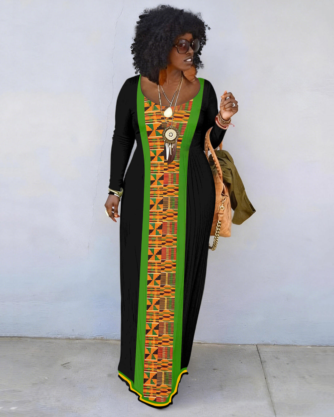 Black History Month African Geometric Print Crew Neck Long Sleeve Dres ...