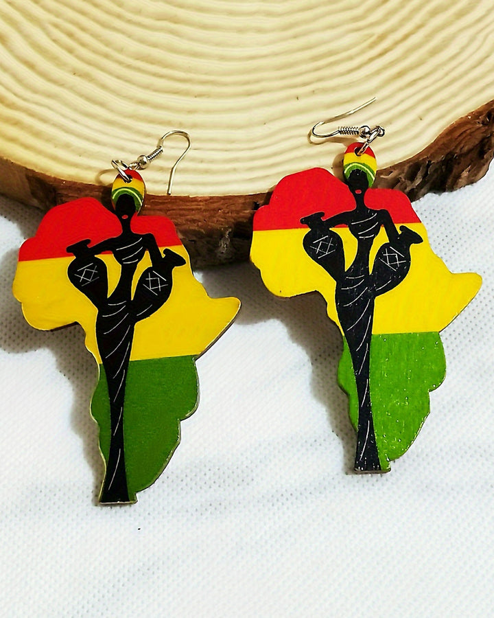 African Geometric Map Black History Month Color Wooden Earrings – wmnblack