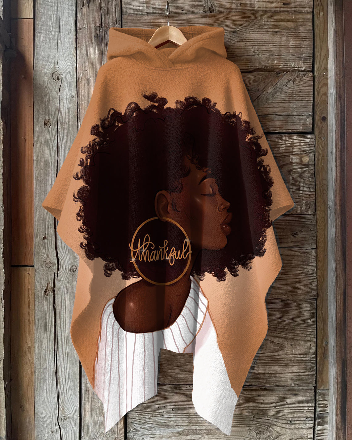 Thankful Afro Girl Illustration Hooded Warm Shawl Cape – wmnblack