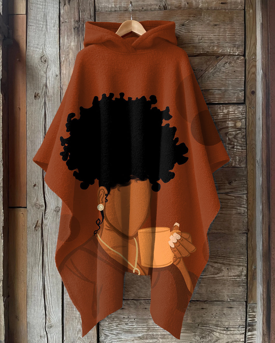 Coffee Afro Woman Hooded Warm Shawl Cape – wmnblack